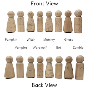 Large Halloween Peg Doll Set - Wooden Toy/decor - Mummy Pumpkin Witch ...