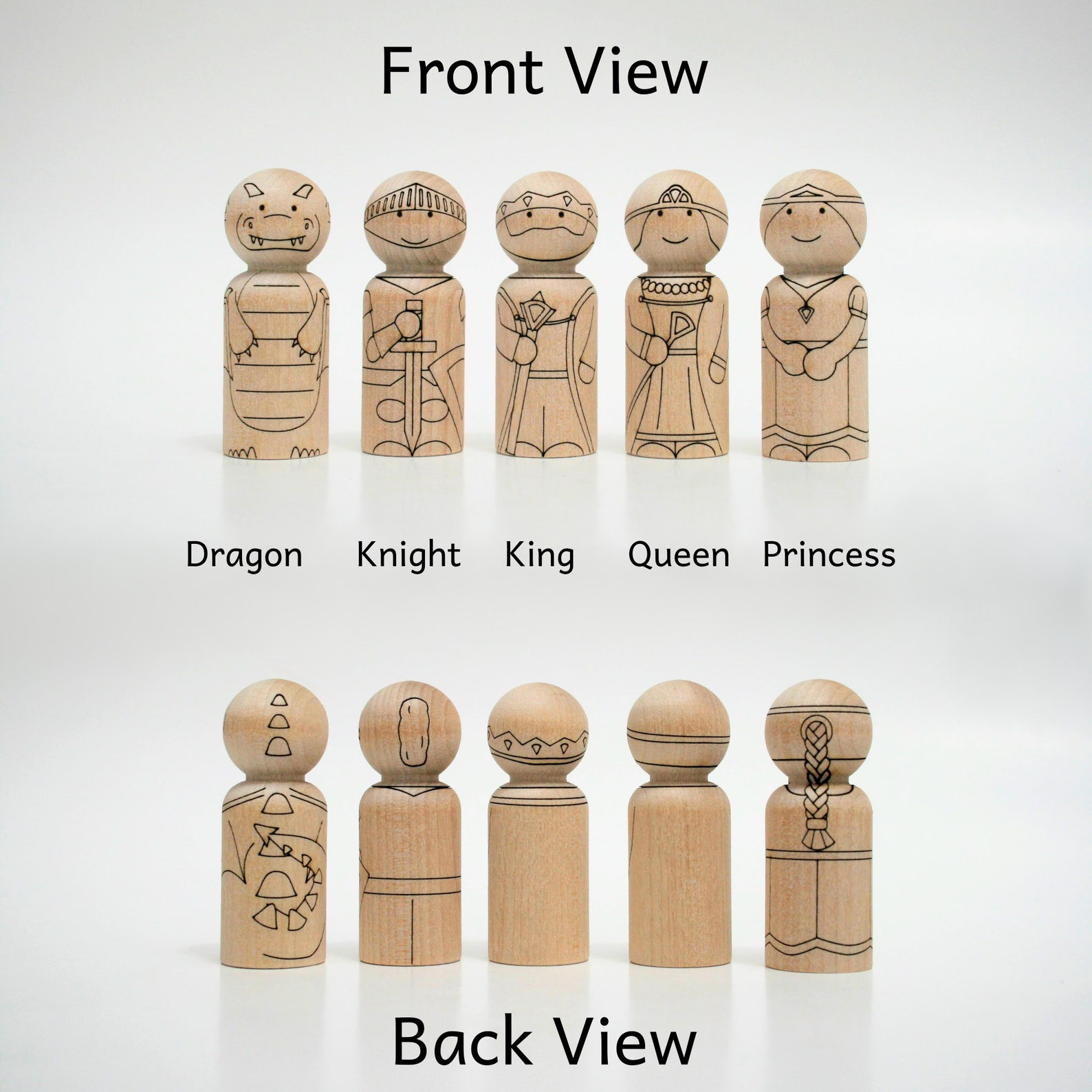 Royal Peg Doll Set - Wooden Characters - King / Queen / Princess ...