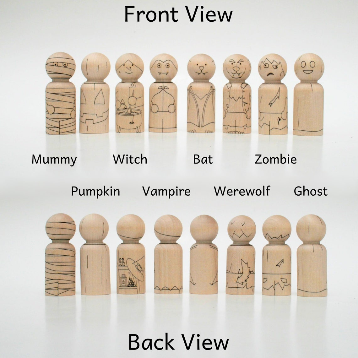 Halloween Peg Doll Set Wooden Toy/decor Mummy Pumpkin - Etsy