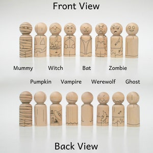 Halloween Peg Doll Set - Wooden Toy/decor - Mummy Pumpkin Witch Vampire ...