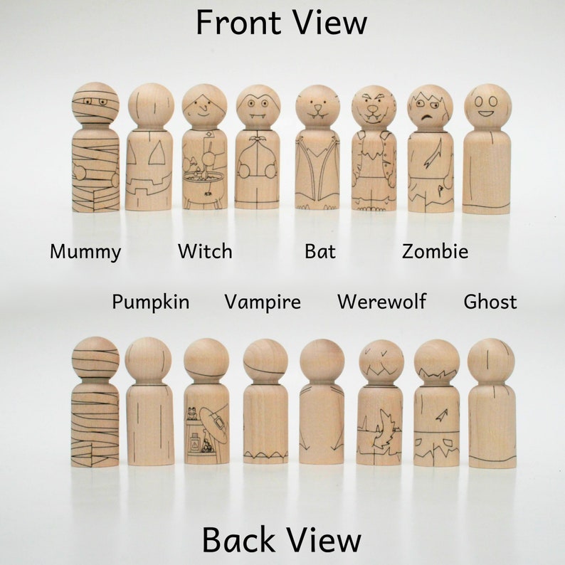 Halloween Peg Doll Set - Wooden Toy/decor - Mummy Pumpkin Witch Vampire ...
