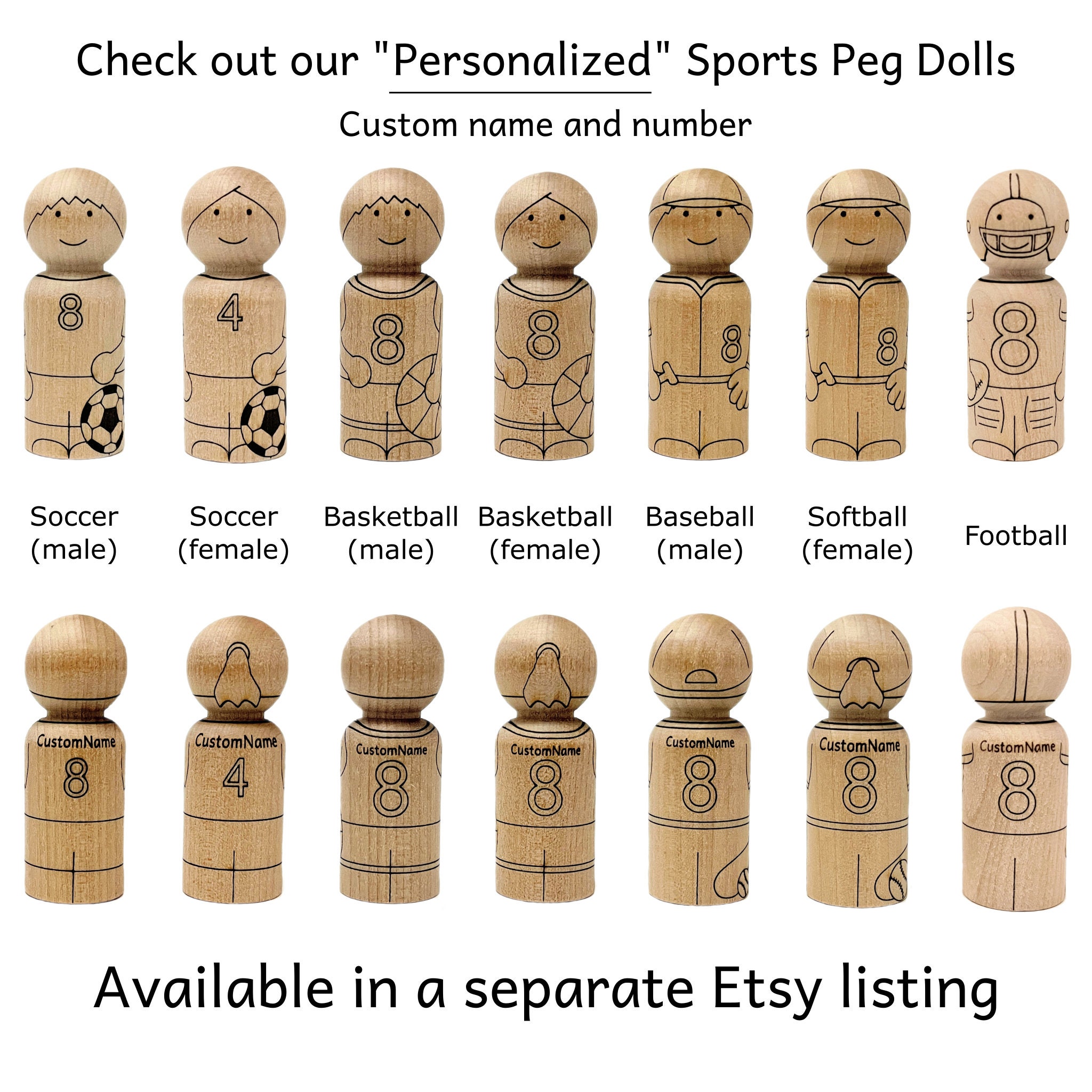Sports Peg Doll Baseball Basketball Cheer/cheerleading - Etsy
