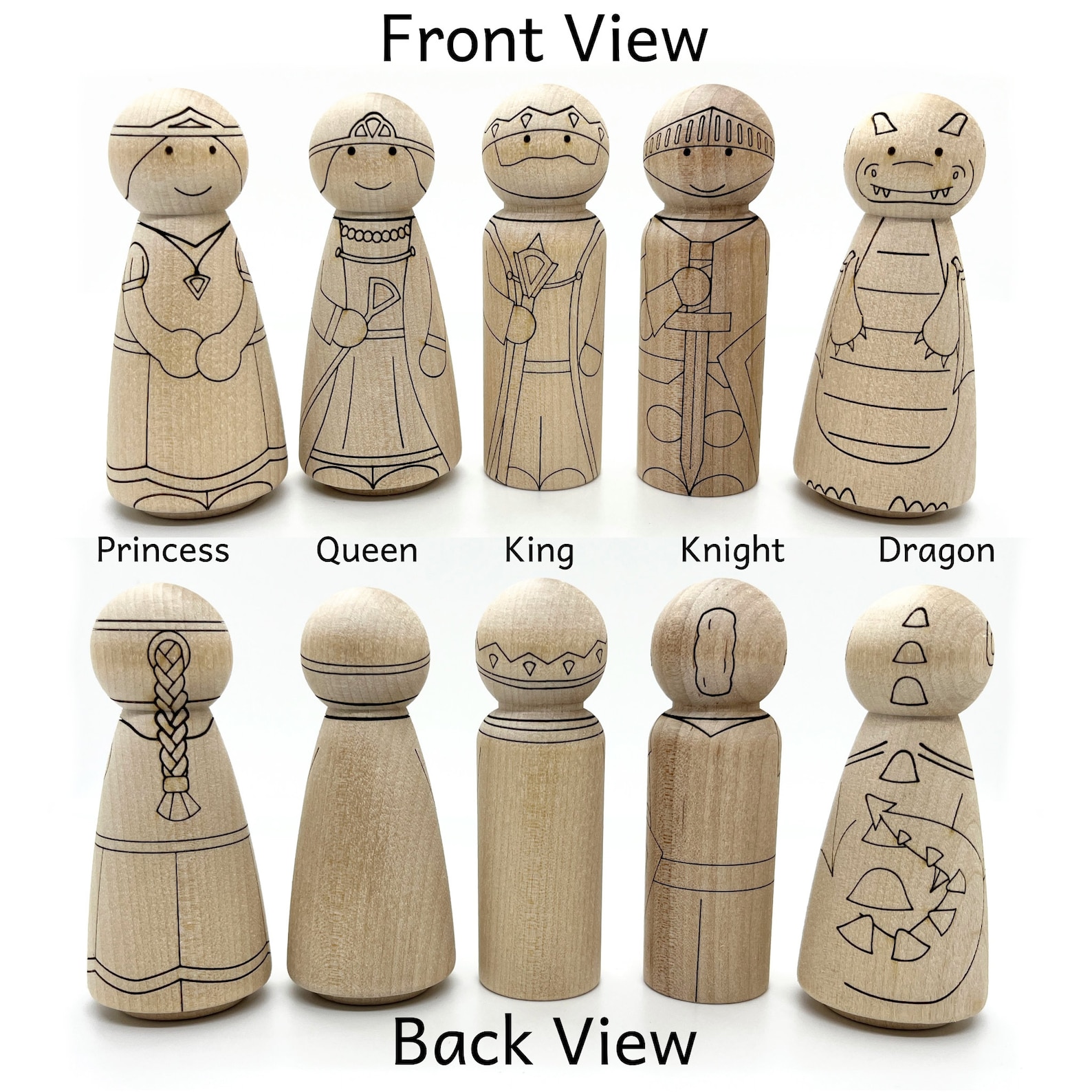 Large Royal Peg Doll Set - Wooden Characters - King / Queen / Princess ...