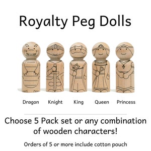 Royal Peg Doll Set - Wooden Characters - King / Queen / Princess ...