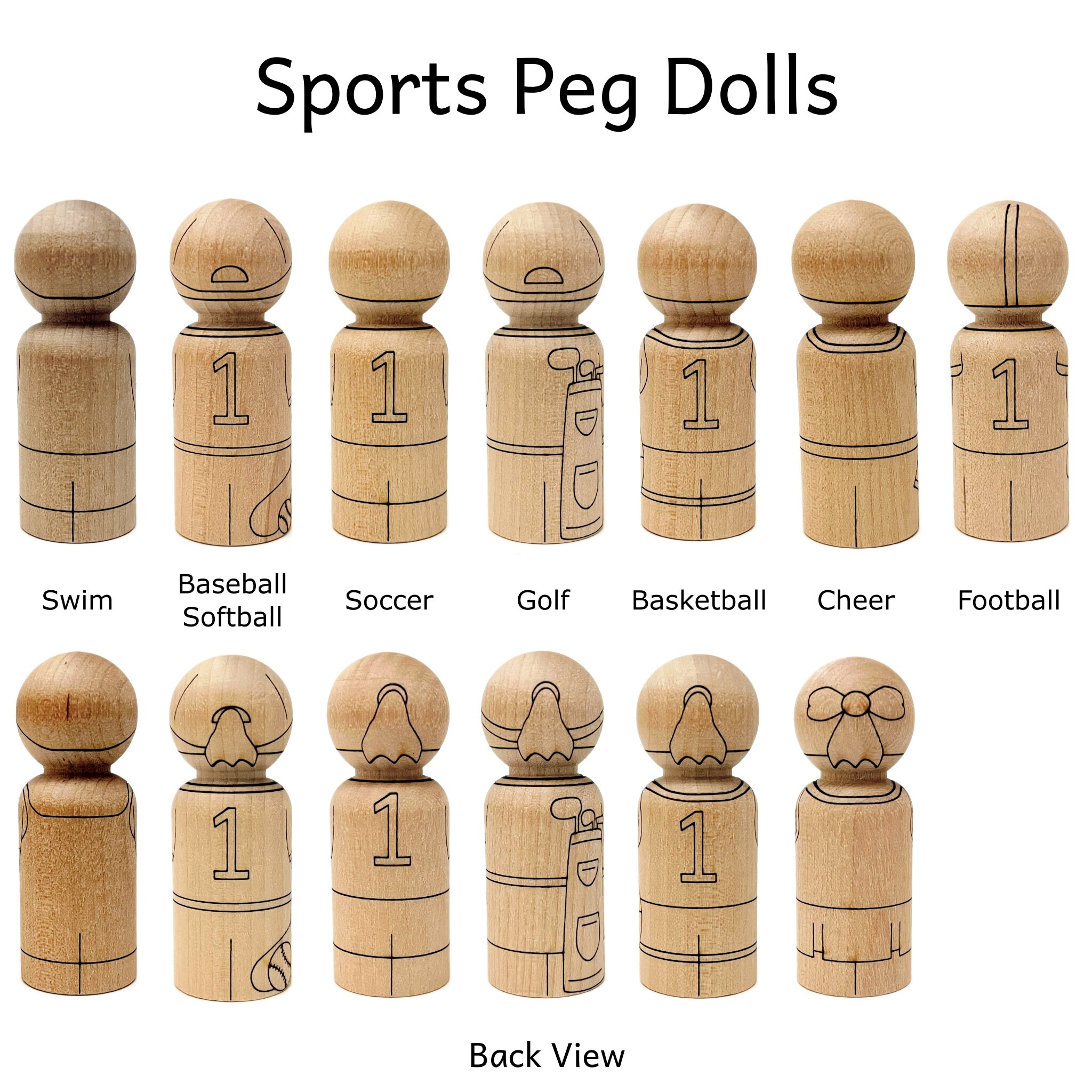Sports Peg Doll Baseball Basketball Cheer/cheerleading Football Golf ...