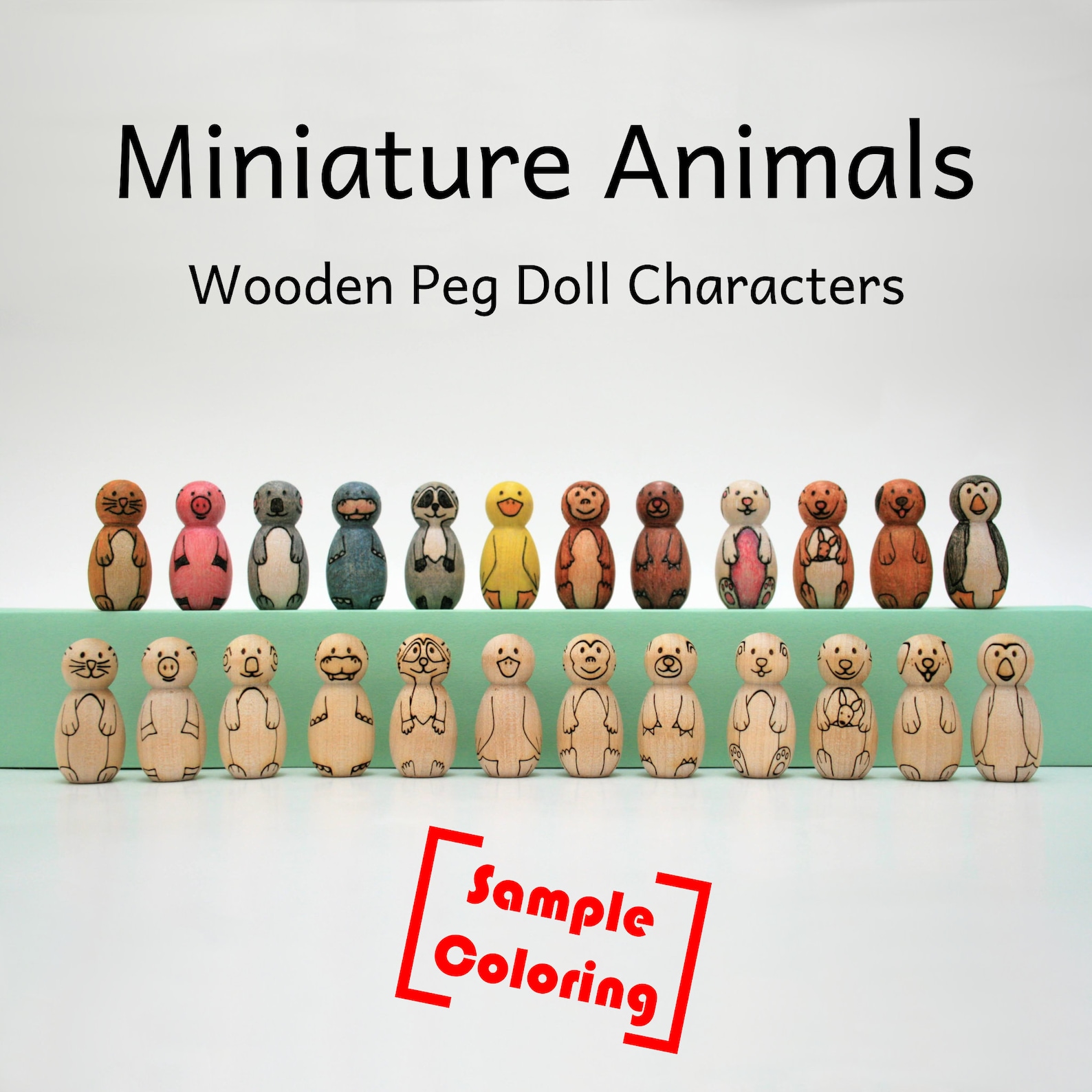 Miniature Animals Wooden Mini Peg Doll Characters Cat - Etsy