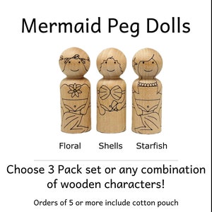 Mermaid Peg Doll Set - Craft / Toy / Decor - Natural Wooden Characters ...