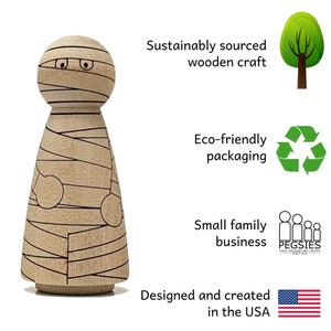 Large Halloween Peg Doll Set - Wooden Toy/decor - Mummy Pumpkin Witch ...