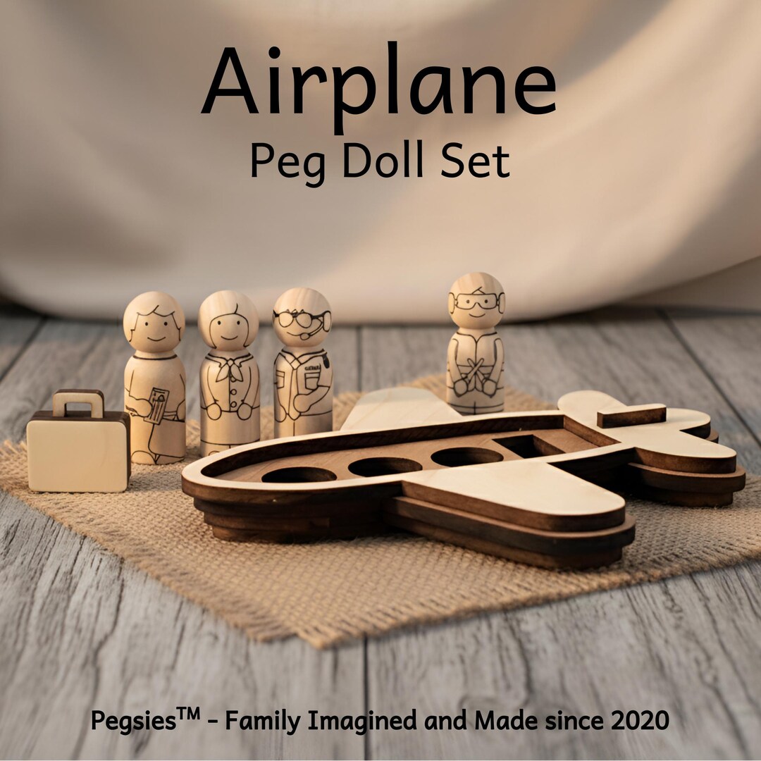 Airplane Peg Doll Set - Wooden Toy and Craft - Ready for Playtime! - Etsy