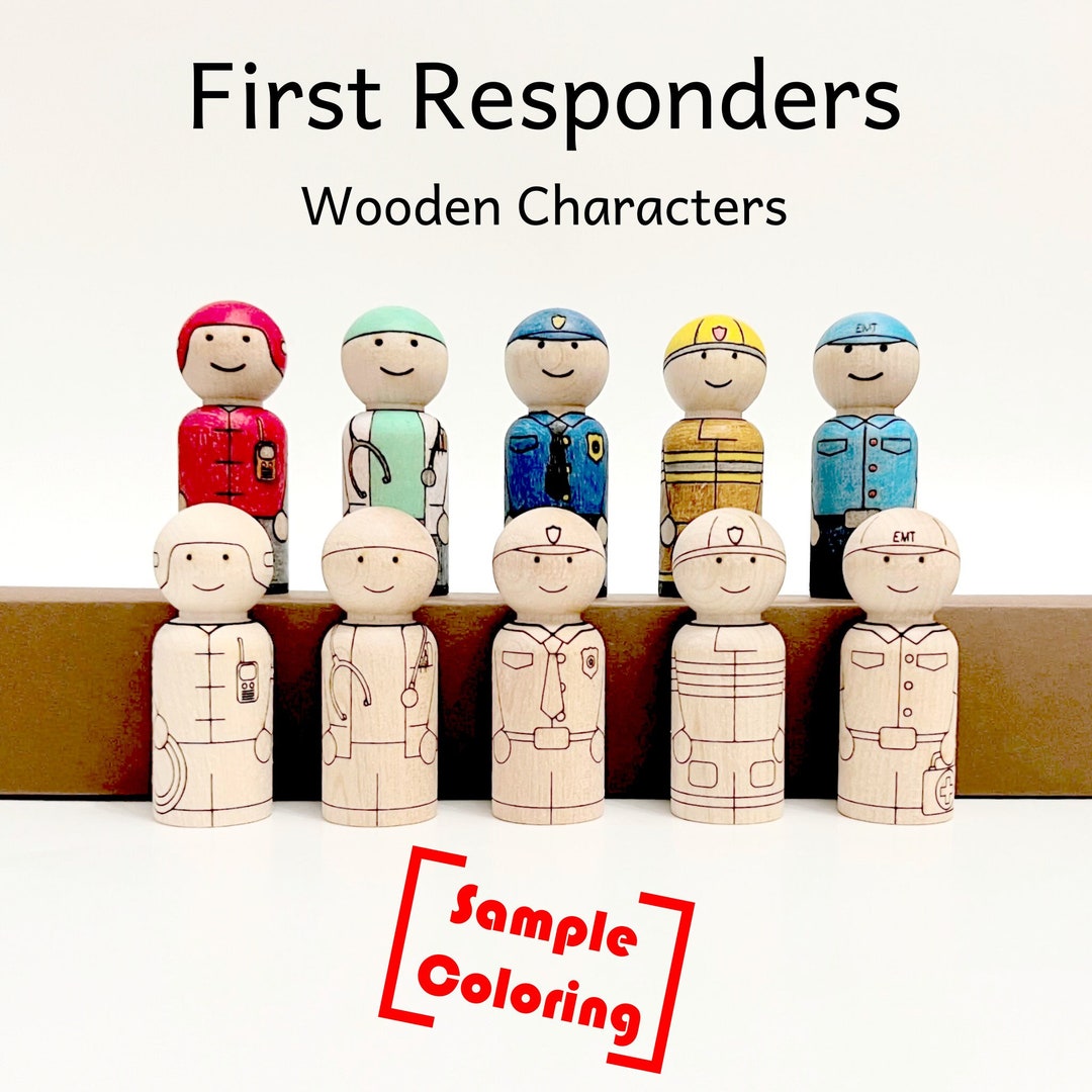 First Responders Wooden Peg Dolls - Rescuer Doctor Police Officer ...