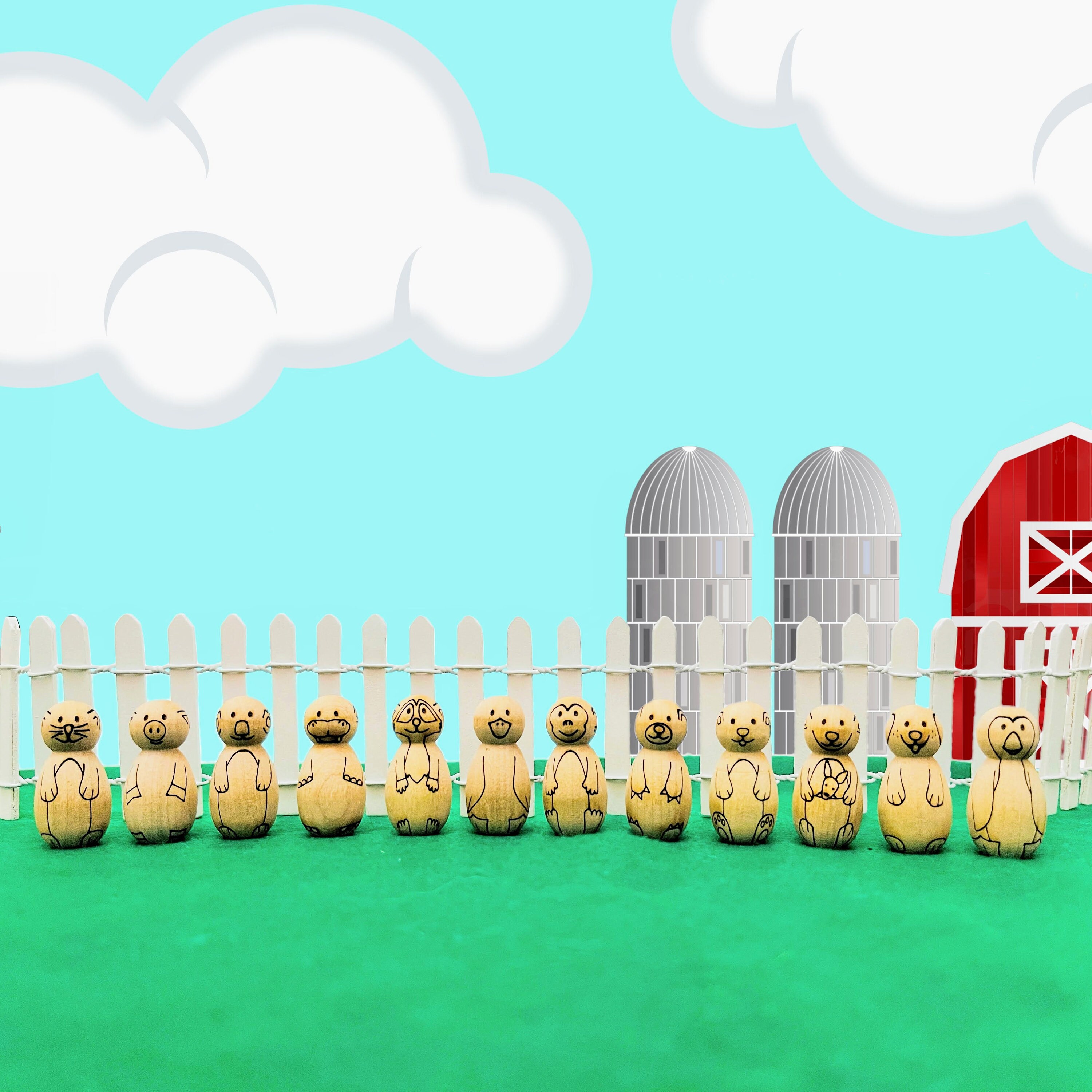 Miniature Animals - Wooden Mini Peg Doll Characters - Cat Koala Raccoon ...