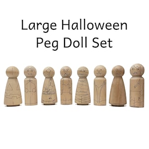 Large Halloween Peg Doll Set - Wooden Toy/decor - Mummy Pumpkin Witch ...