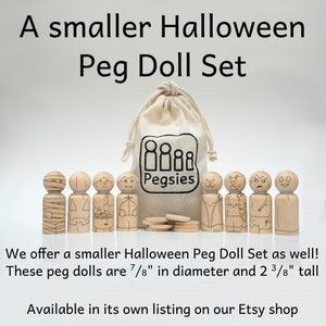 Large Halloween Peg Doll Set - Wooden Toy/decor - Mummy Pumpkin Witch ...
