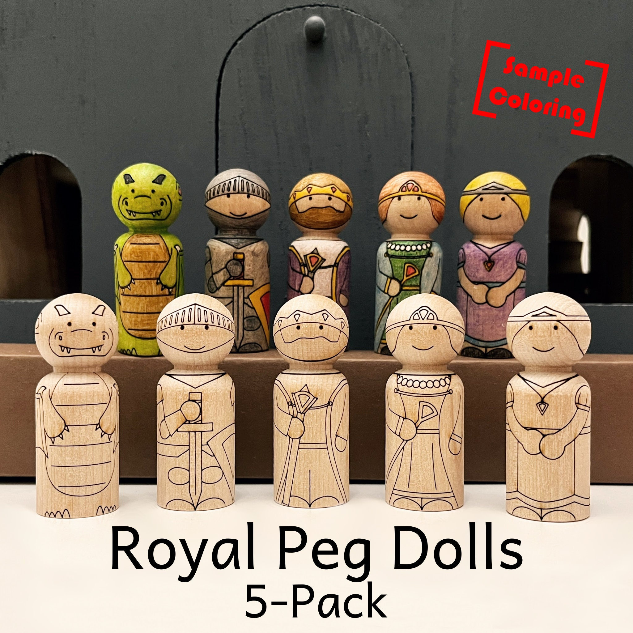Royal Peg Doll Set - Wooden Characters - King / Queen / Princess ...