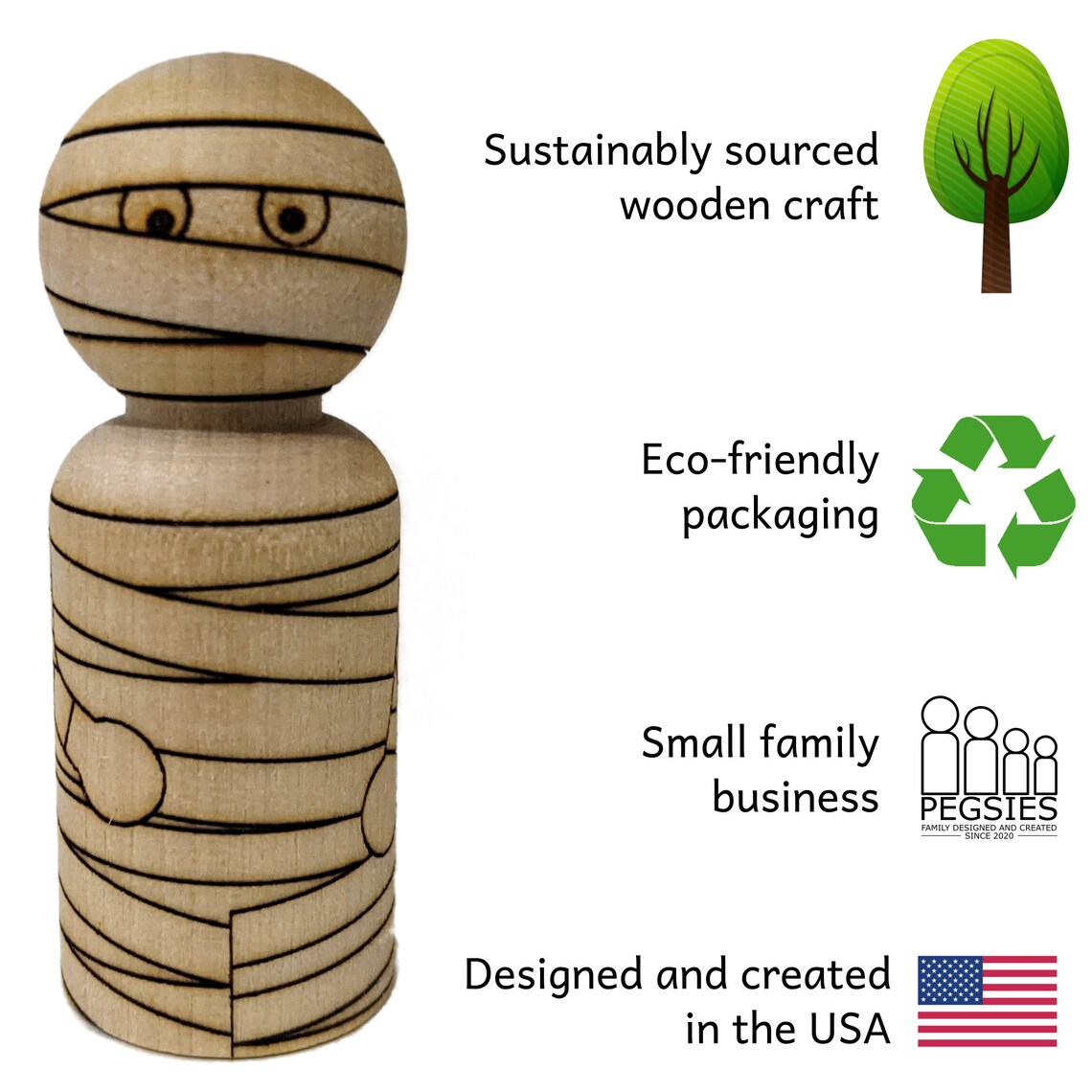 Halloween Peg Doll Set Wooden Toy/decor Mummy Pumpkin - Etsy