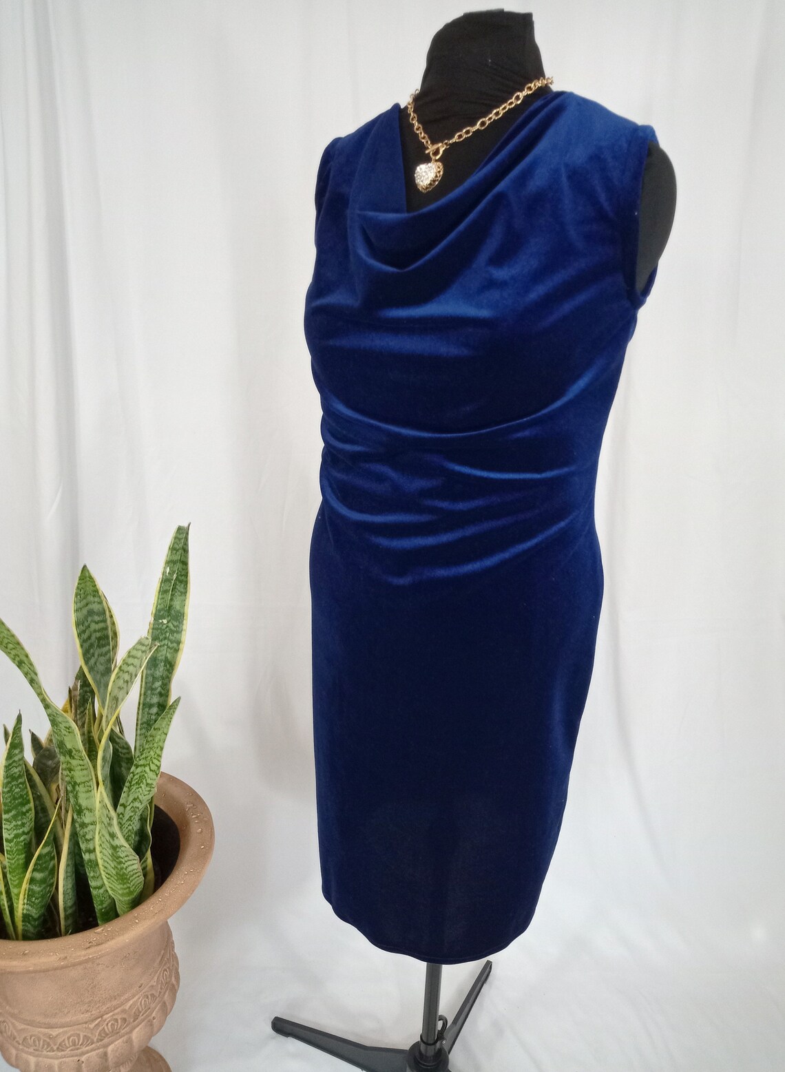 Navy Blue Sleeveless Cowl Neck Velvet Dress - Etsy