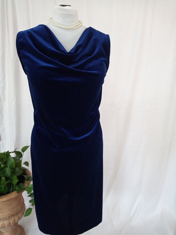 Navy Blue Sleeveless Cowl Neck Velvet Dress | Etsy