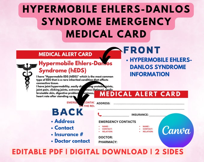 Heds Awareness Emergency Medical ID Card | Health ID Card | Hypermobile ...