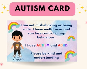 Autism Adhd Disability ID Medical Alert Card - I Have Autism Adhd ...