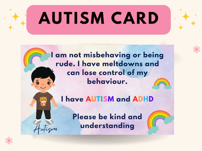 Autism Adhd Disability ID Medical Alert Card - I Have Autism Adhd ...