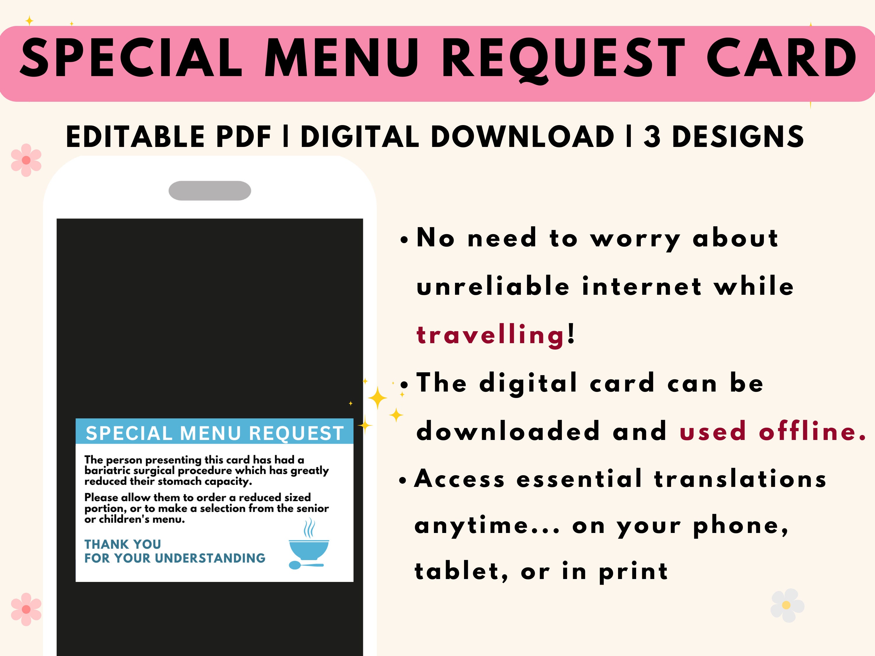 Bariatric Surgery Menu Request Card - Gastric Sleeve Bypass Band ...