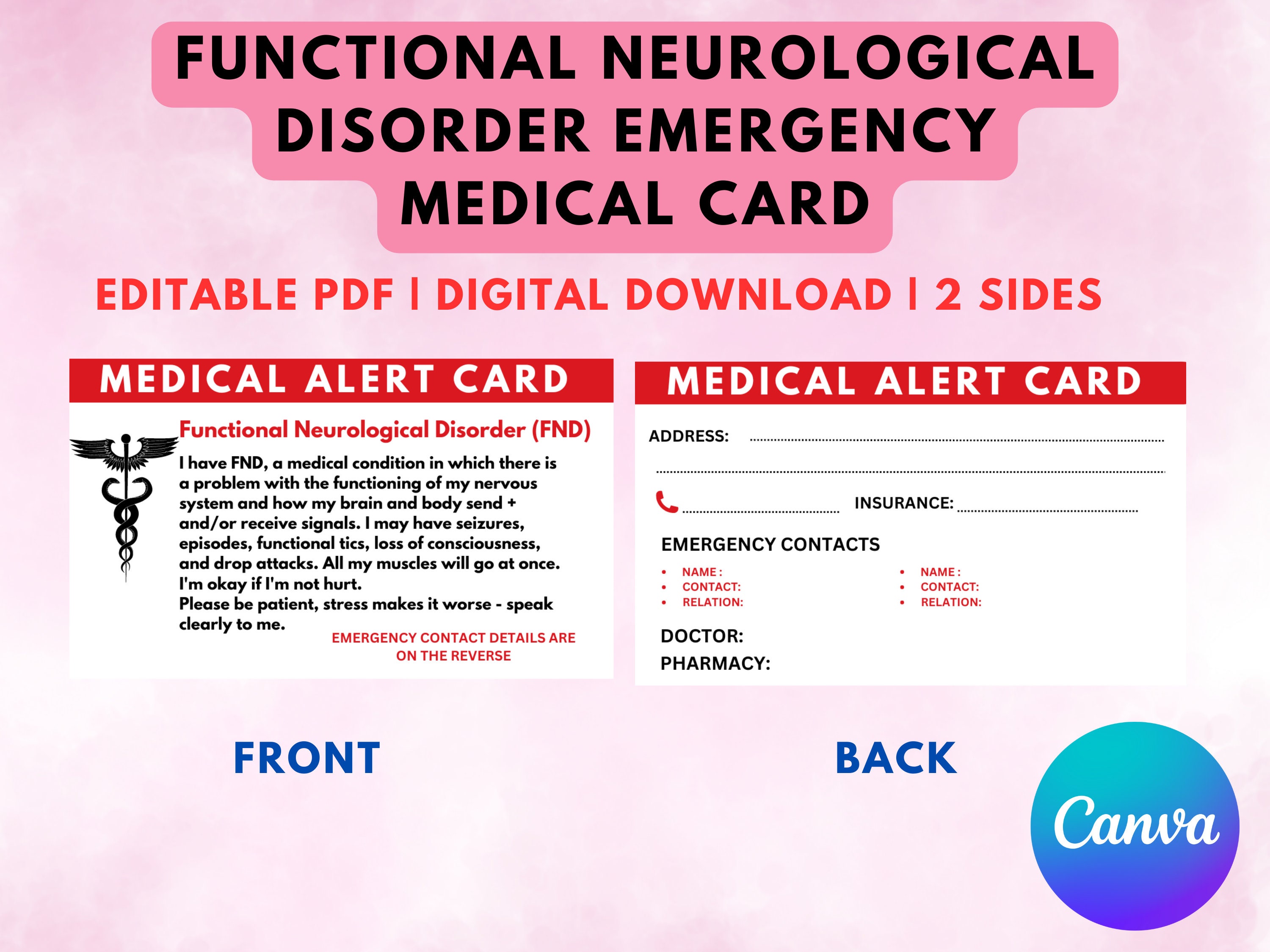 Functional Neurological Disorder (FND) Awareness Medical Alert ID Card ...