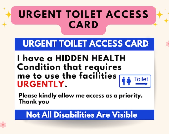 Urgent Toilet Medical Access Hidden Health Condition Disability Card ...