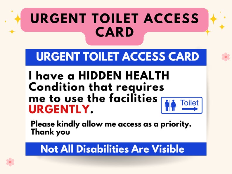 Urgent Toilet Medical Access Hidden Health Condition Disability Card ...