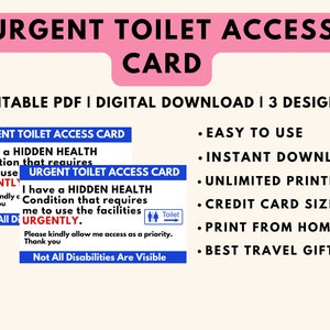 Urgent Toilet Medical Access Hidden Health Condition Disability Card ...