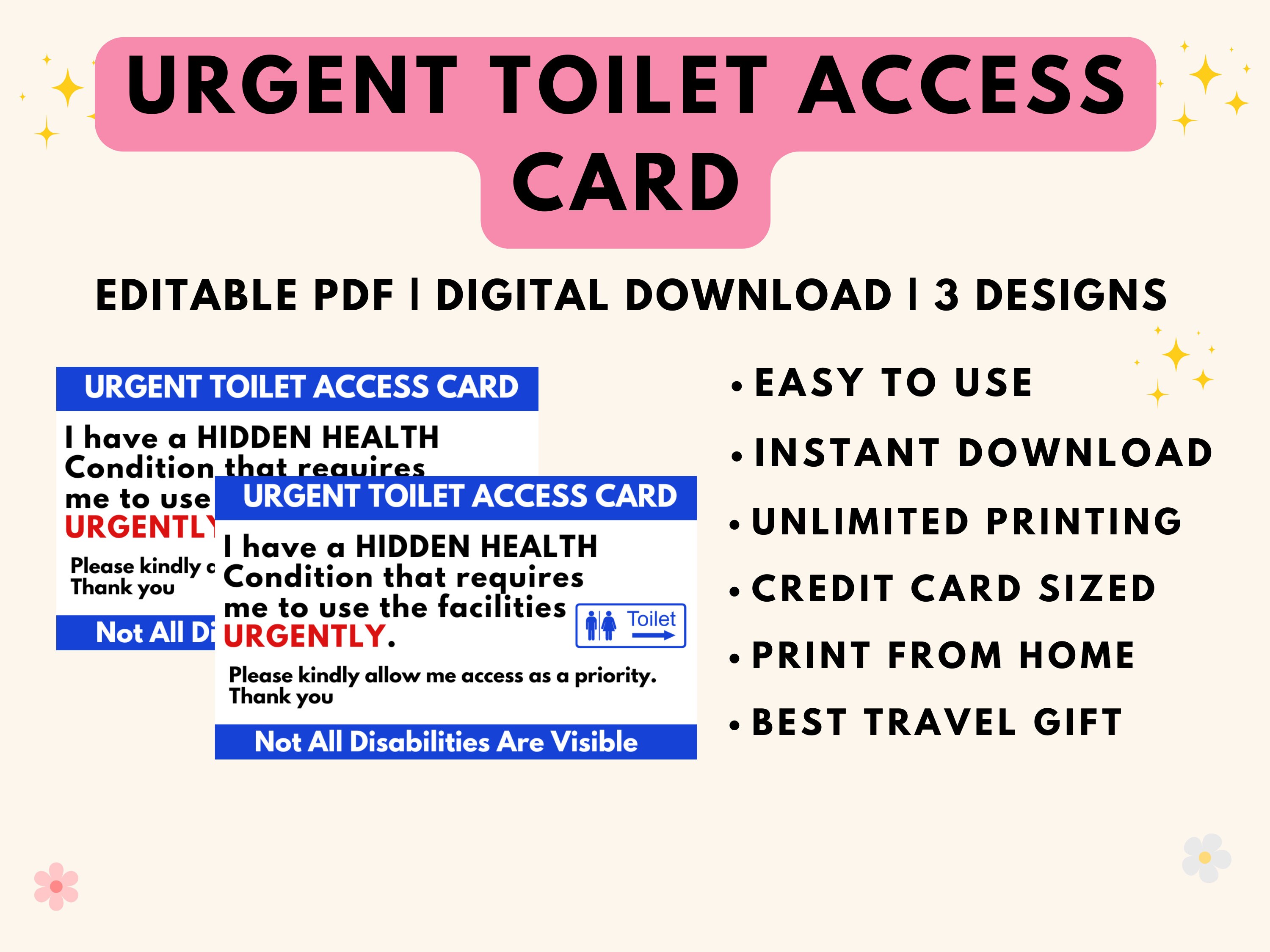 Urgent Toilet Medical Access Hidden Health Condition Disability Card ...