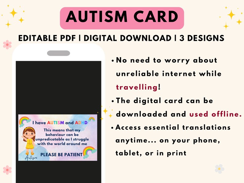 Autism Adhd Disability ID Medical Alert Card - I Have Autism Adhd ...