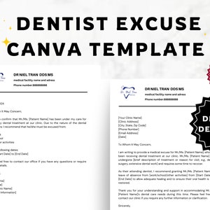 Editable Dentist Excuse Note Dr Excuse Template Doctor's Note for Work ...