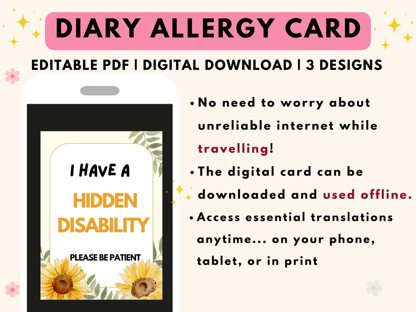 Hidden Health Condition Disability Awareness Card Awareness Medical ...