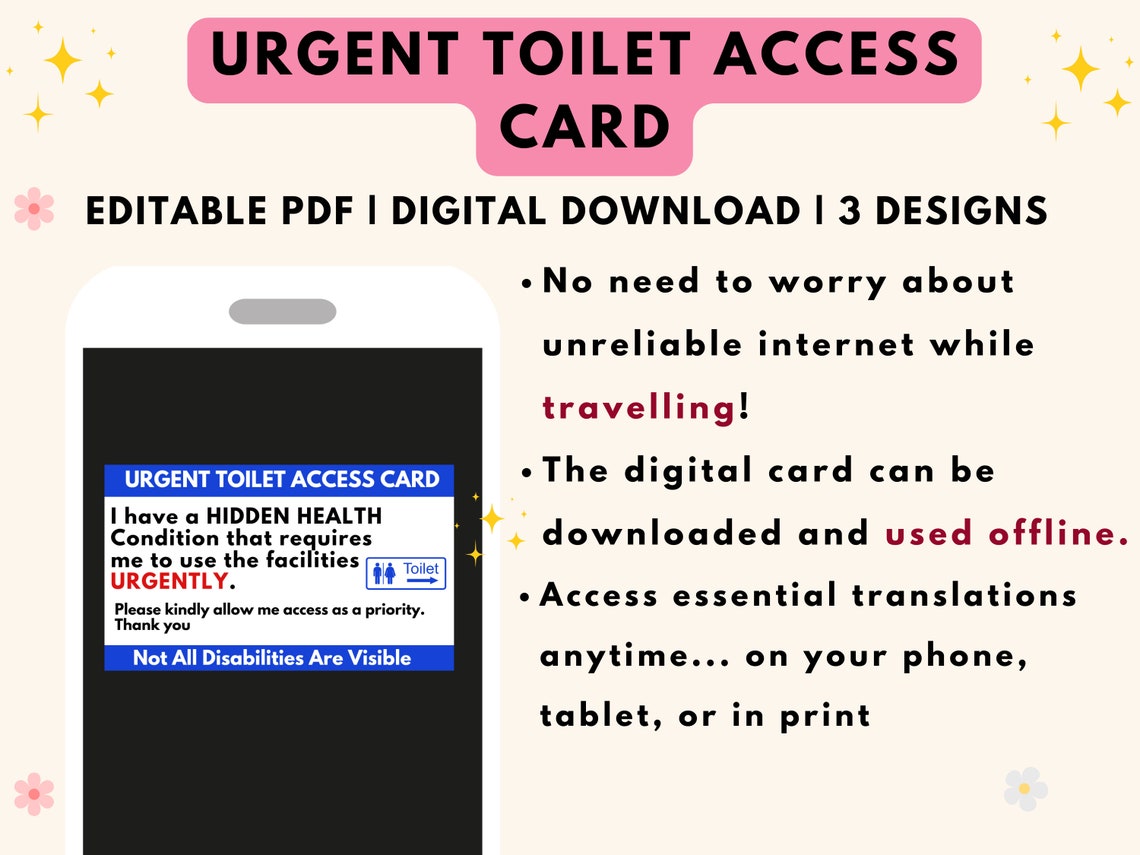 Urgent Toilet Medical Access Hidden Health Condition Disability Card ...