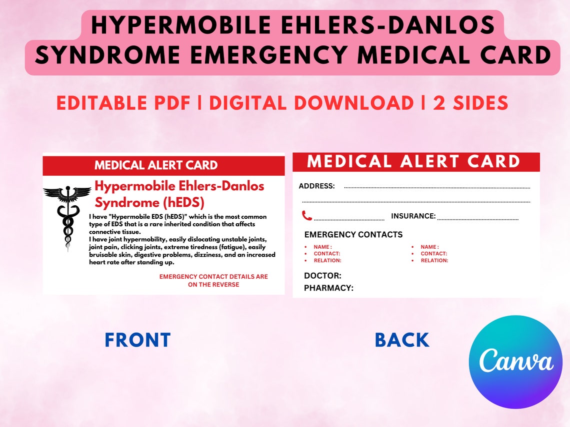 Heds Awareness Emergency Medical ID Card | Health ID Card | Hypermobile ...