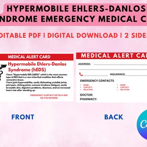 Heds Awareness Emergency Medical ID Card | Health ID Card | Hypermobile ...