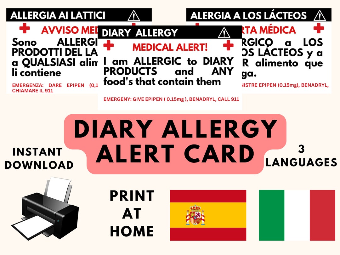 Dairy Allergy Card | Milk Allergy | Dairy Allergy | Italian Allergy ...