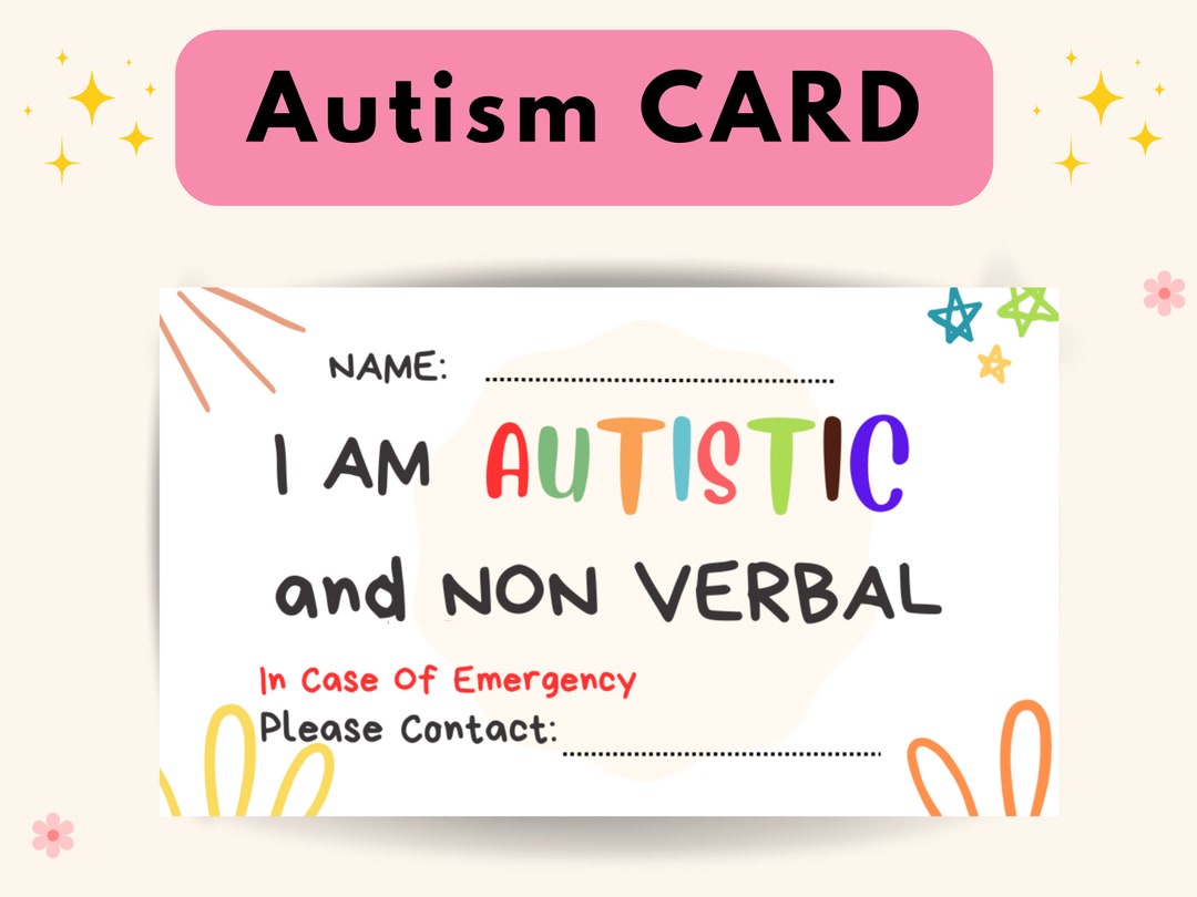 Autism ID Medical Card | I Am Autistic and Non Verbal Autism Alert Card ...