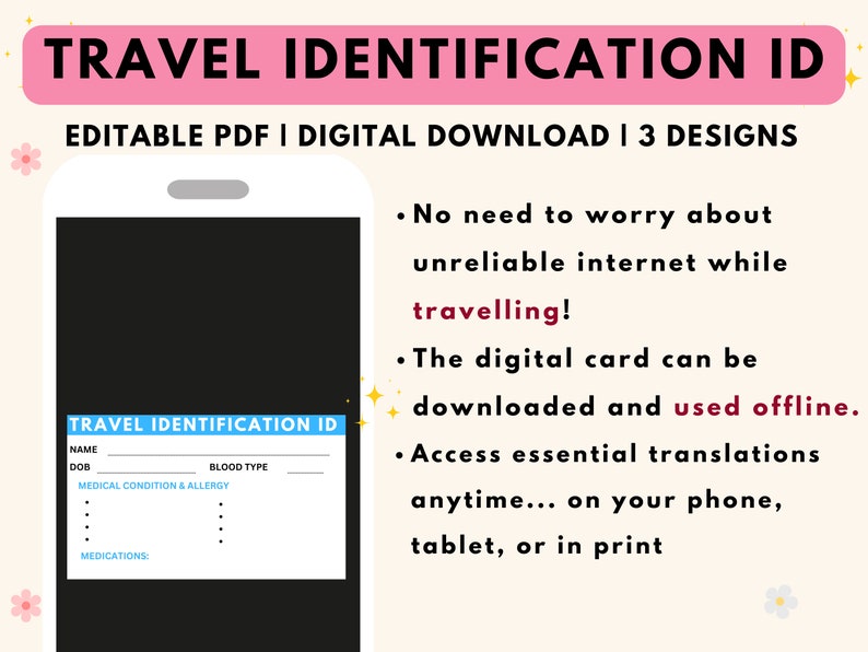 Editable Travel Medical ID Card Template (digital Download) - Etsy