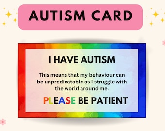 Autism Adhd Disability ID Medical Alert Card - I Have Autism Adhd ...