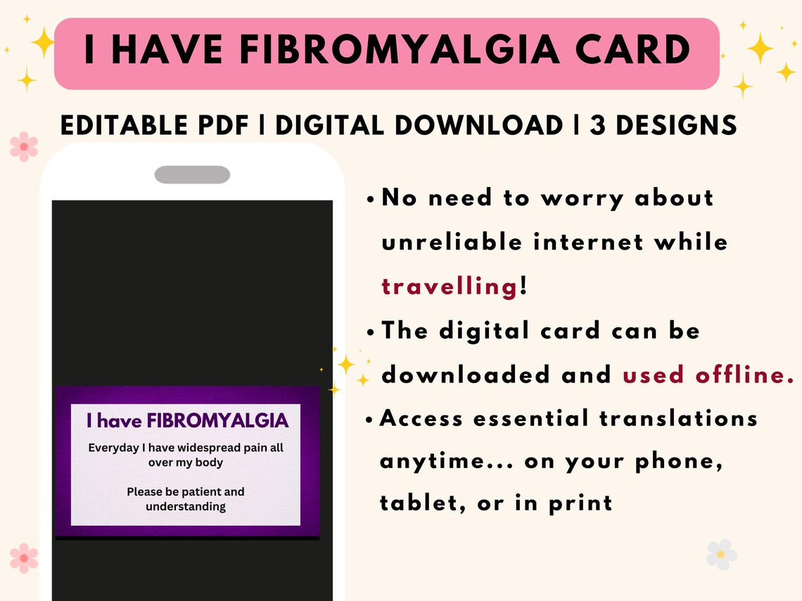 Fibromyalgia Disability Awareness Card and Lanyard Medical Alert ID ...