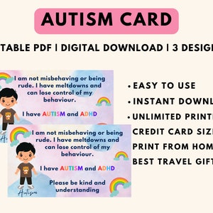 Autism Adhd Disability ID Medical Alert Card - I Have Autism Adhd ...
