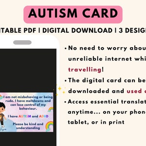 Autism Adhd Disability ID Medical Alert Card - I Have Autism Adhd ...