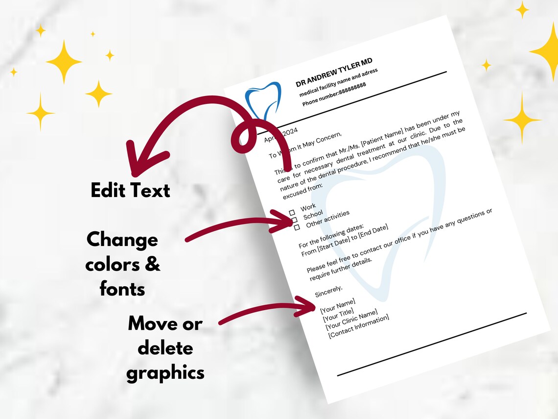 Editable Dentist Excuse Note Dr Excuse Template Doctor's Note for Work ...