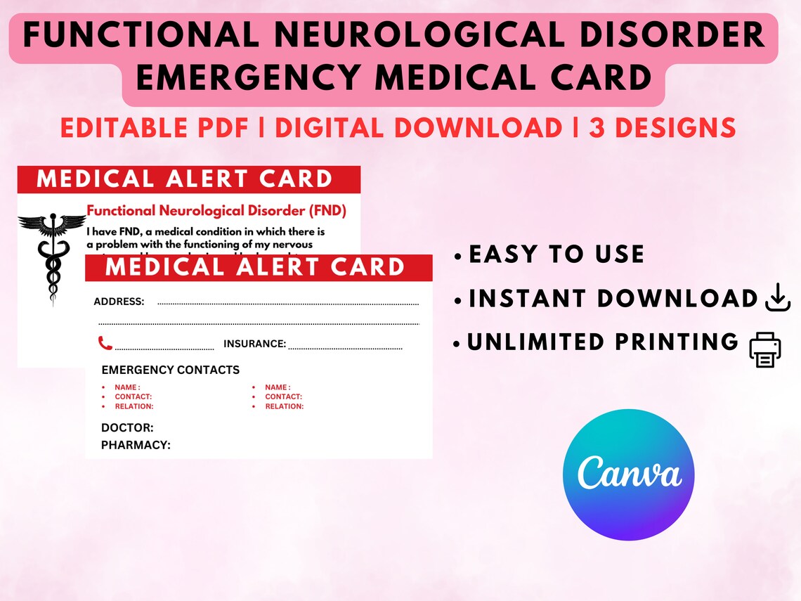 Functional Neurological Disorder (FND) Awareness Medical Alert ID Card ...