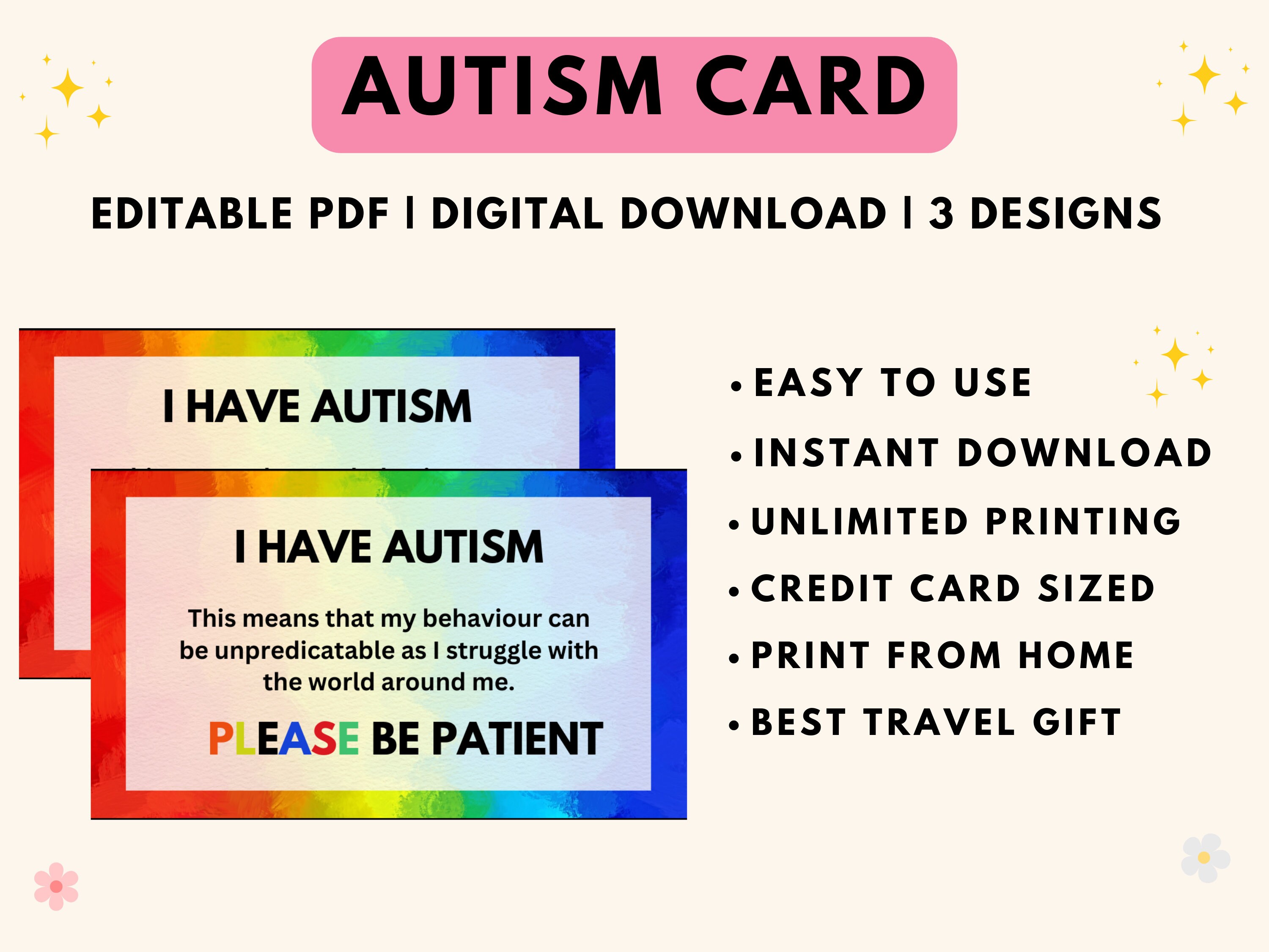 Autism ID Medical Card - Personalized Emergency Info for Safety ...