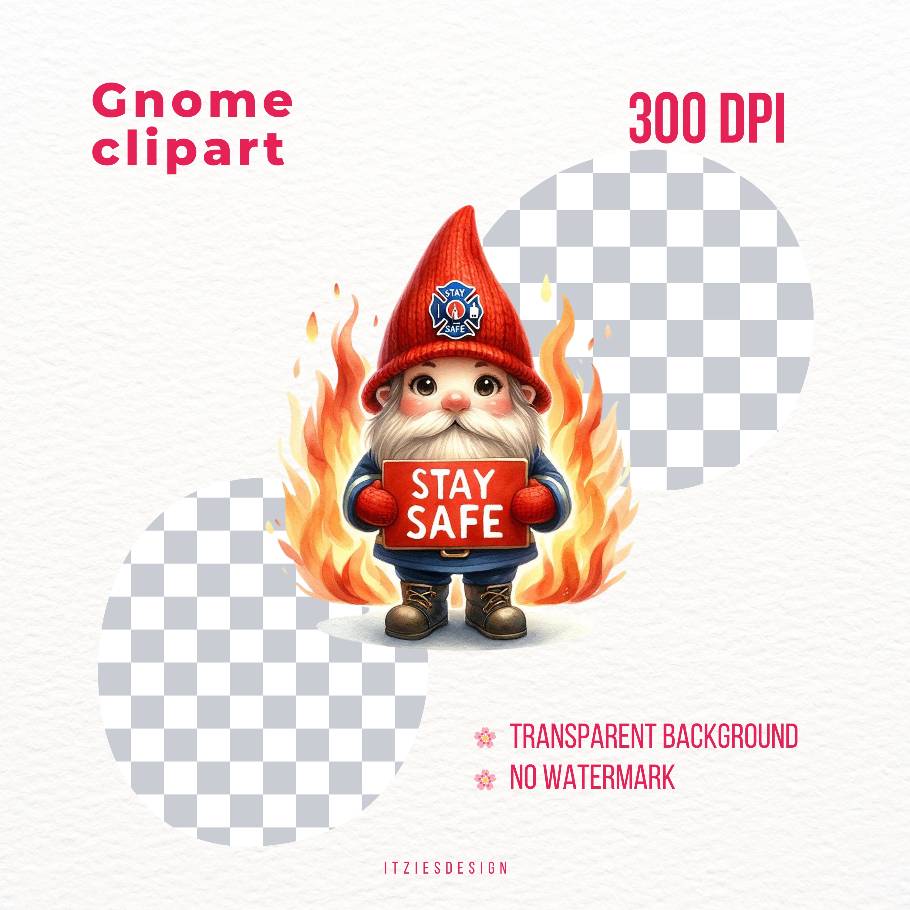 Firefighter Gnome Clipart Bundle, Fireman Gnome Picture, Watercolor ...