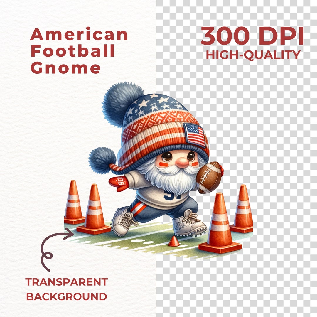 Watercolor Gnome Clipart With American Football Theme - Digital ...