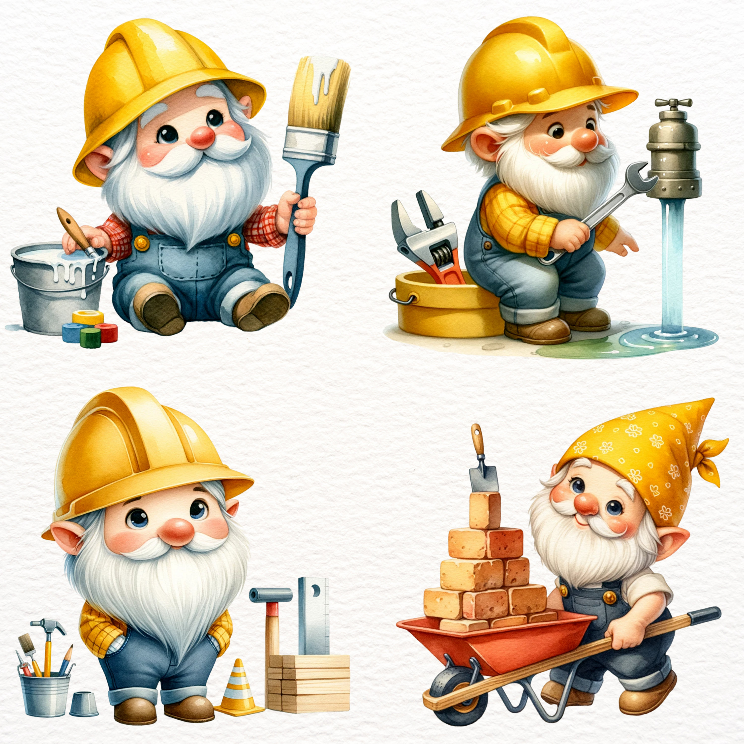 Watercolor Construction Gnome Bundle Cute Builder Gnome Clipart, Construction Theme Decor ...