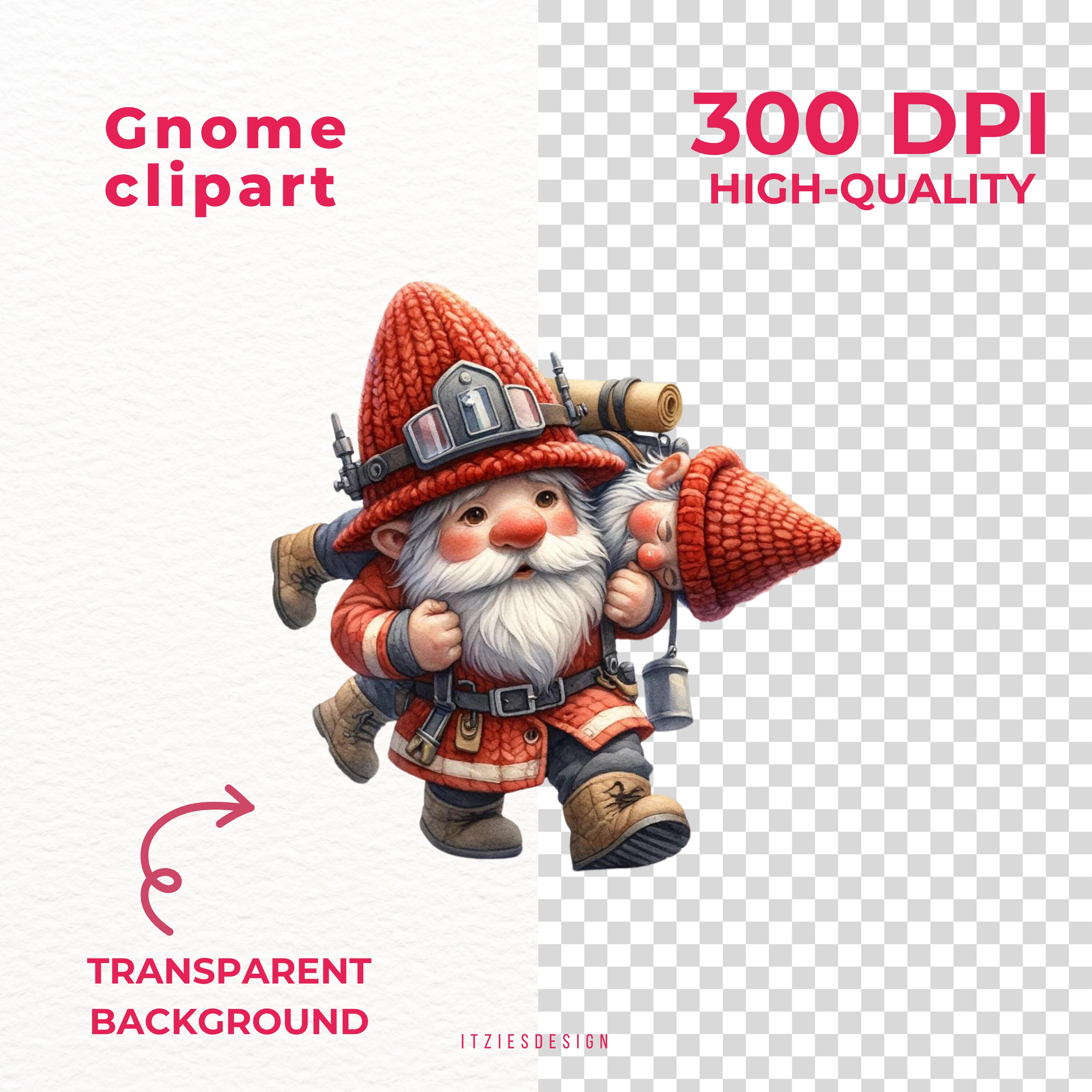 Firefighter Gnome Clipart Bundle, Fireman Gnome Picture, Watercolor ...